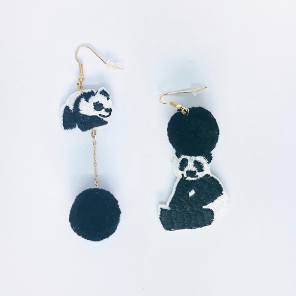 Kate Stylist | Jewelry | New Panda Pom Pom Dangle Asymmetrical Earrings ...